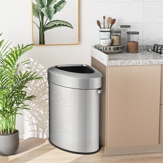 60L Stainless Corner Steel Trash Bin with Lid and Anti-slip Bottom ...