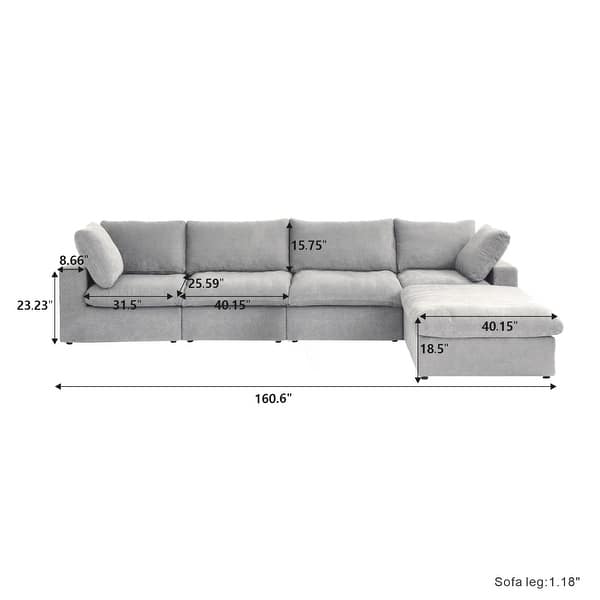 160.6" Modern Linen Sectional Sofa，4-seater Modular Couch with Storage ...