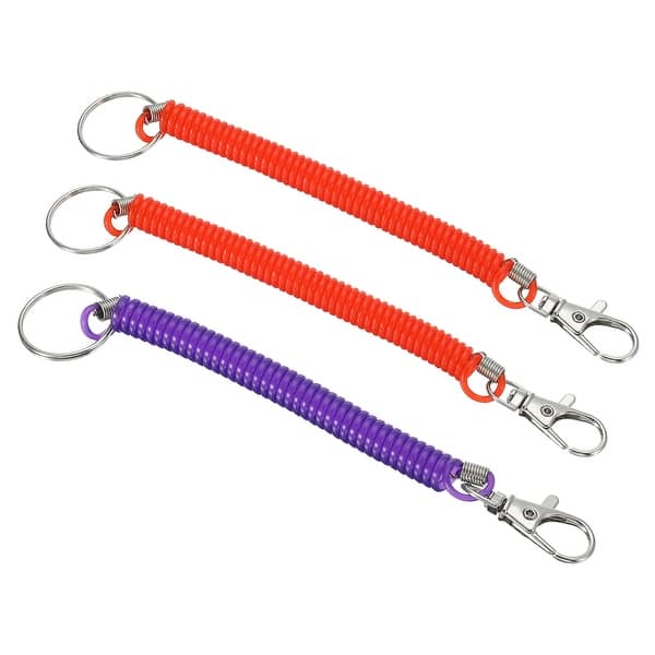 6.7" Spiral Retractable Spring Coil Keychain, 3 Pack Key Ring - Red ...
