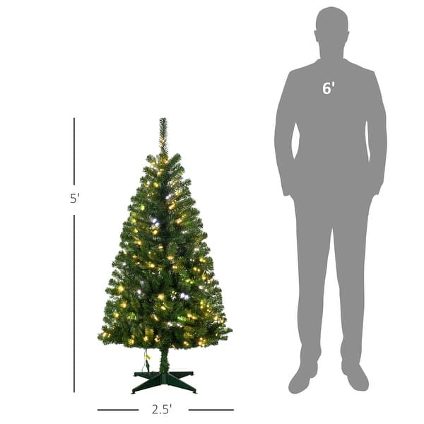 HOMCOM 5ft Tall Prelit Artificial Christmas Tree Holiday Décor with 365 ...