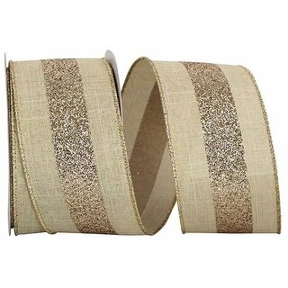 Natural With Glitter Gold Center Stripe Linen Wired Ribbon - Bed Bath ...