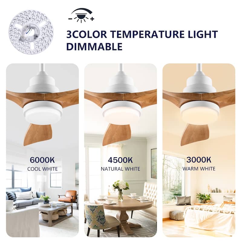 42 Inch Modern Ceiling Fan With 3 Color Dimmable 3 Solide Wood Blades ...