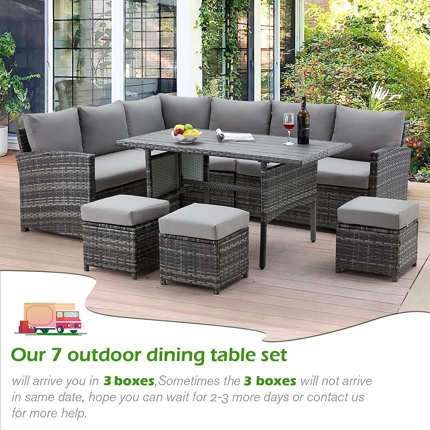 AECOJOY Outdoor 7 piece Wicker Dining Set Patio Sofa Furniture Beige