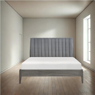 Modern Velvet Upholstered Platform Bed with Gray Channel-Tufted ...