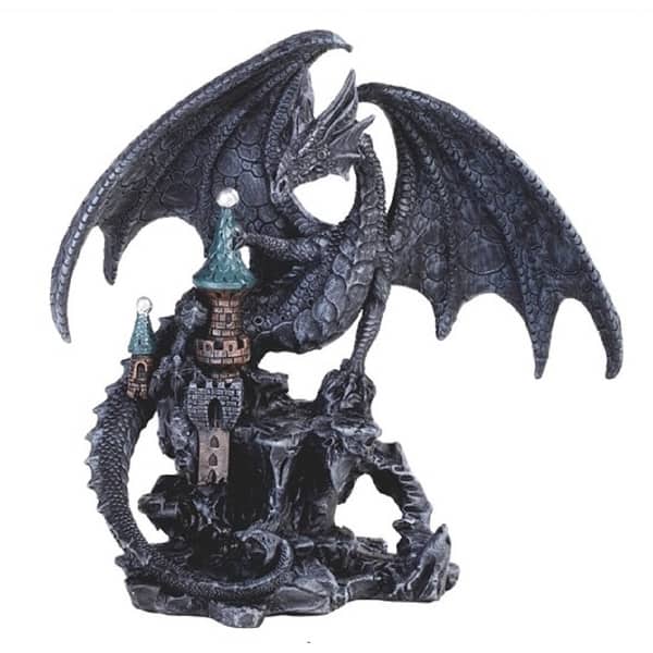 Q-Max 7.75"H Black Dragon on Castle Statue Fantasy Decoration Figurine ...