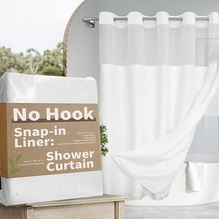 No Hook Slub Textured Shower Curtain with Snap-in PEVA Liner Set Hotel ...