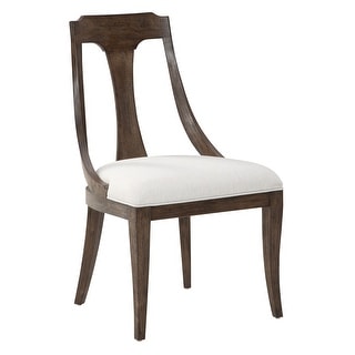 Brown Wood and White Linen Sling Dining Arm Chair - Bed Bath & Beyond ...