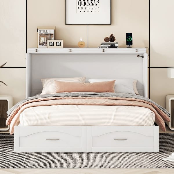 Queen Size White Pulley Structure Design Murphy Bed Wall Bed with ...