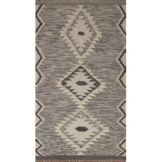 Ivory/ Black Geometric Durrie Kilim Oriental Wool Area Rug Flat-weave ...