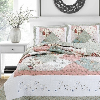 3pc Full/Queen Real Patchwork Reversible Quilt Set White Pink - Bed ...