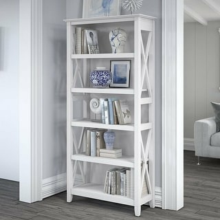 5 Shelf Bookcase Sturdy and Attractive Post Leg Design White Oak - 52 x ...