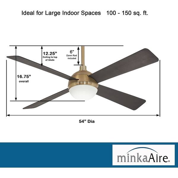 54 Inch Ceiling Fan with Integrated 16W LED Light in Brushed Brass/Soft ...