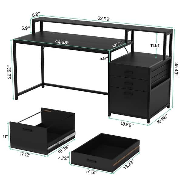 63 Inch Computer Desk with File Drawers, Ergonomic Office Desks with ...