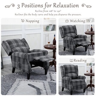Check Recliner Sofa Gray Wingback Reading Chair with Footrest - Bed ...