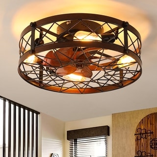 Round Metal Caged Farmhouse Rustic Ceiling Fan Ceiling Fan with Light ...