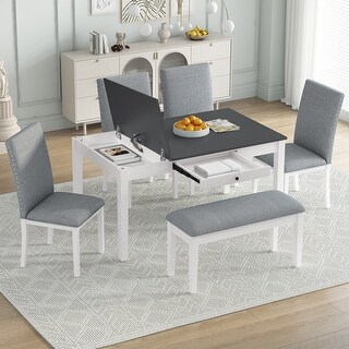 Elegant 6-Piece Dining Table Set with Flip-Up Storage Bins, Hidden ...