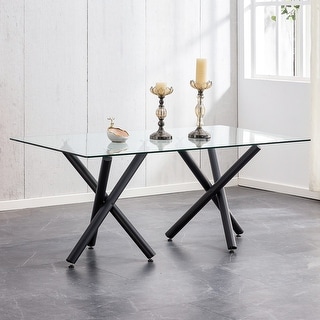 Rectangular Glass Dining Table for 6-8 with 0.39" Tempered Glass ...