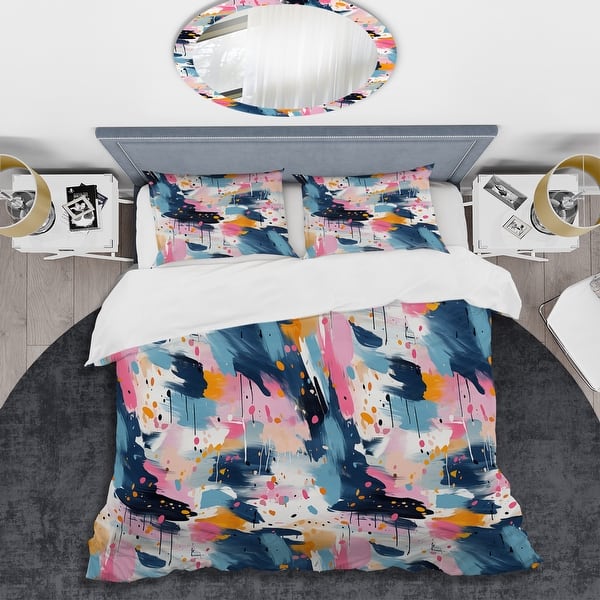 Designart "Paint Stripes Playfull Harmony III" Blue Modern Bed Cover ...