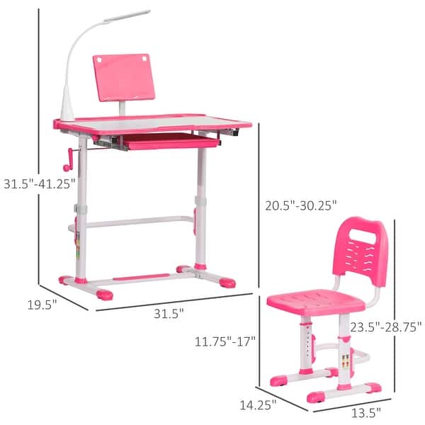 Qaba Kids Desk and Chair Set Height Adjustable Children School Study ...
