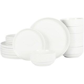 Stackable 18 Piece, Service for 6, White Porcelain Plates and Bowls Set ...