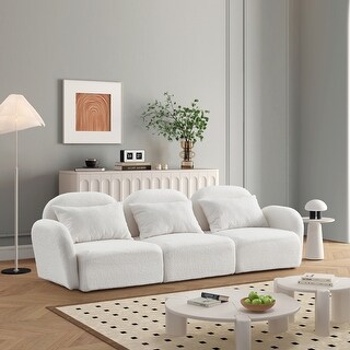 3-seat Lazy Sofa Settee White Teddy Fabric Sleeper Loveseat Sofa Curved ...