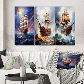 Designart "Pirate Oceans Embrace" Pirate Wall Art Set Of 3 - Blue ...