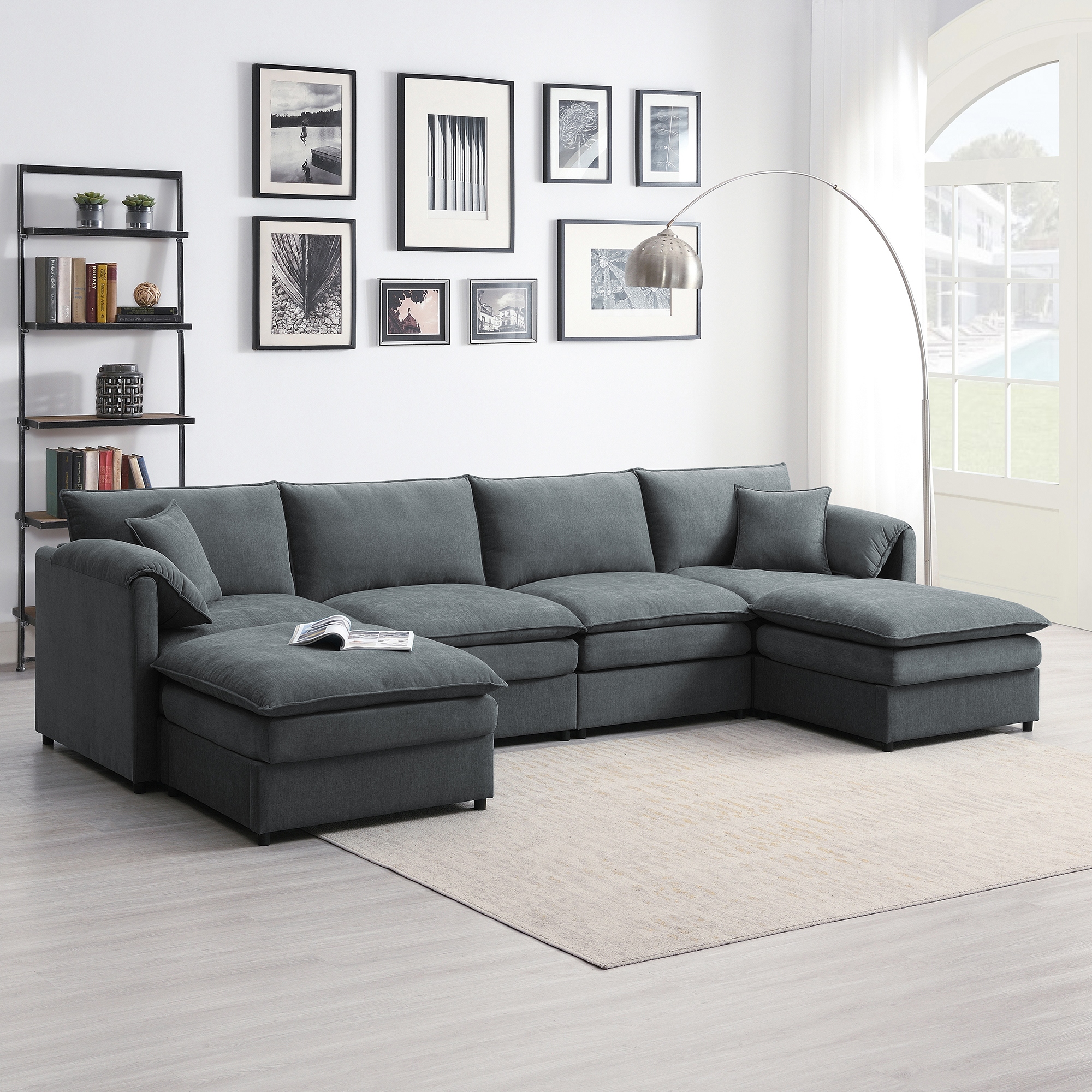 134 66 Chenille Modular Sectional Sofa U Shaped Cloud Couch Set with Double Cushions 6 Seat Sleeper Sofa Bed with Ottomans Bed Bath Beyond 42051919