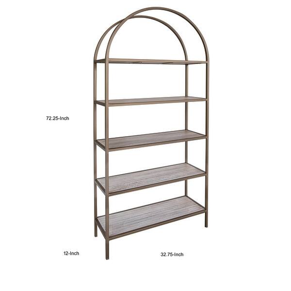 Kohl 72 Inch Standing Bookcase, Arch Metal Frame, 5 Shelves, Mango Wood ...