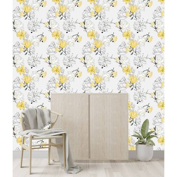 Yellow Flowers Wallpaper Peel and Stick and Prepasted - Bed Bath ...