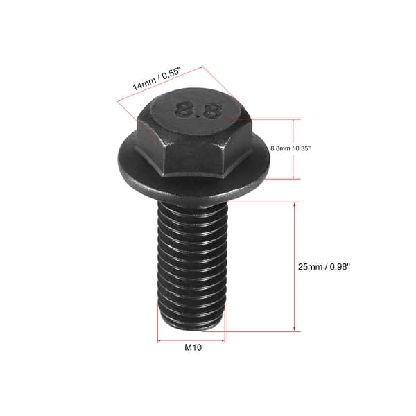 M10x25mm Hex Flange Bolts Left Hand Thread 8.8 Grade Carbon Steel 2pcs ...