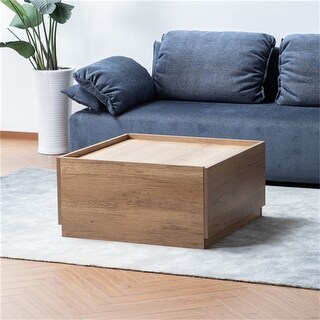 Light Brown Wood Finish Coffee Table with 2 Handleless Drawers - Bed ...