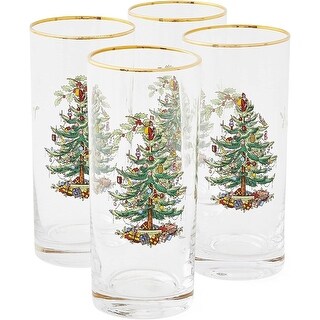 Christmas Tree Santa Highballs with Gold Rims Set of 4 - Bed Bath ...