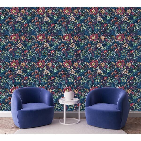 Blue Indian Pattern Wallpaper Peel and Stick and Prepasted - Bed Bath ...