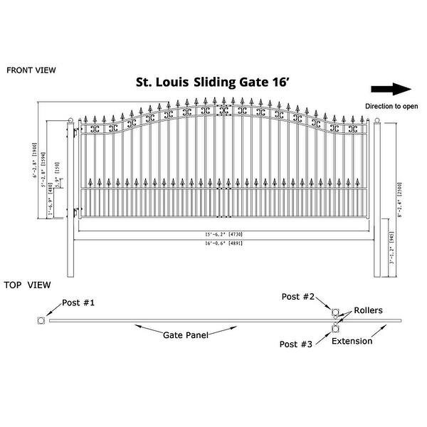 ALEKO St. Louis Style Iron Single Slide Driveway Gate 16' with Gate ...