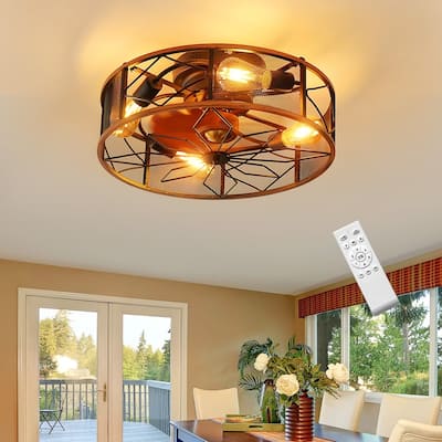 21.65 in.Indoor Bronze Caged Ceiling Fan with Light Kit and Remote ...