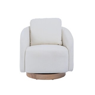 Ivory Chenille Swivel Barrel Chair, 360掳 Club Armchair, High-Density ...