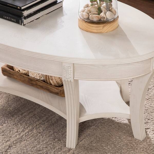 SEI Furniture Sedum Whitewash Wooden Oval Coffee Table with Shelf - On ...