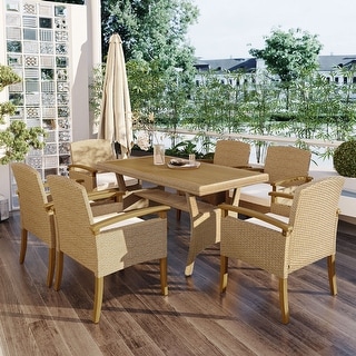 Outdoor Patio 7-Piece Dining Table Set All Weather PE Rattan Dining Set ...