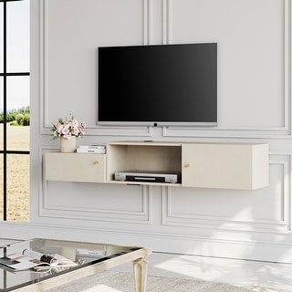 Middlebrook Scandi 70-inch Faux Rattan-Door Floating TV Stand - On Sale ...