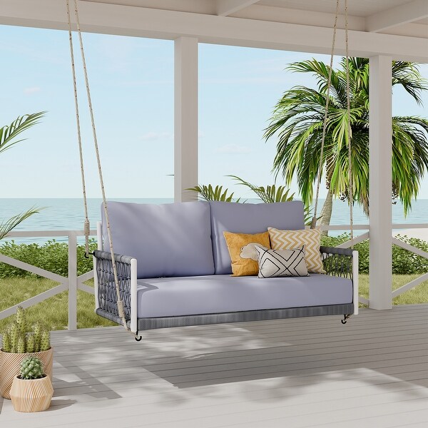 2 Person Woven Rope Outdoor Swing Sofa with Cushions for Patio and Garden Loveseat Porch Swing Hanging Seat On Sale Bed Bath Beyond 40845043