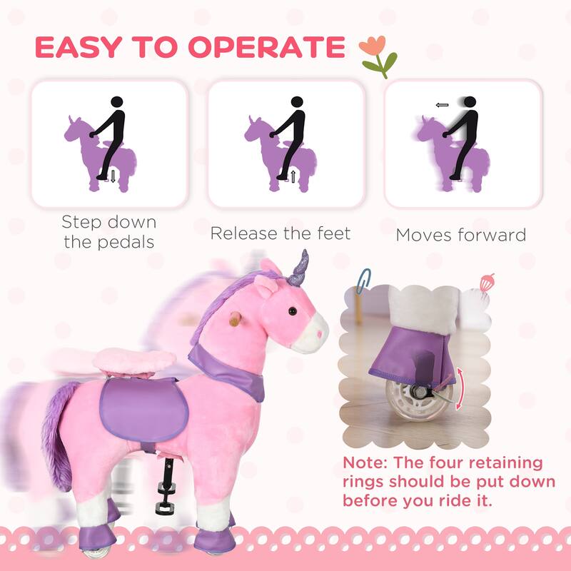 Qaba Ride On Real Walking Unicorn with Sparkly Horn, Soft Plush Ride On ...