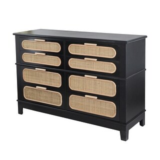 Dana 52 Inch Chest Cabinet, Pine Wood and Woven Rattan, 8 Drawers ...