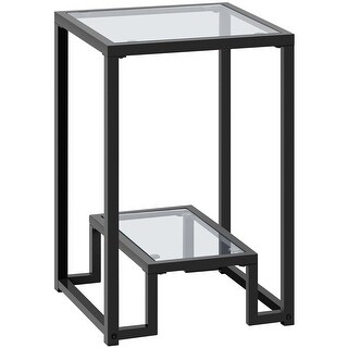 Yaheetech Modern Tempered Glass Side Table With Open Shelf Metal Frame ...