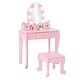 Kids Wooden Dressing Table Round Mirror with Lights Stool - Bed Bath ...