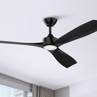 60" Modern Black ABS 3-Blade Indoor LED Ceiling Fan with Remote - On ...