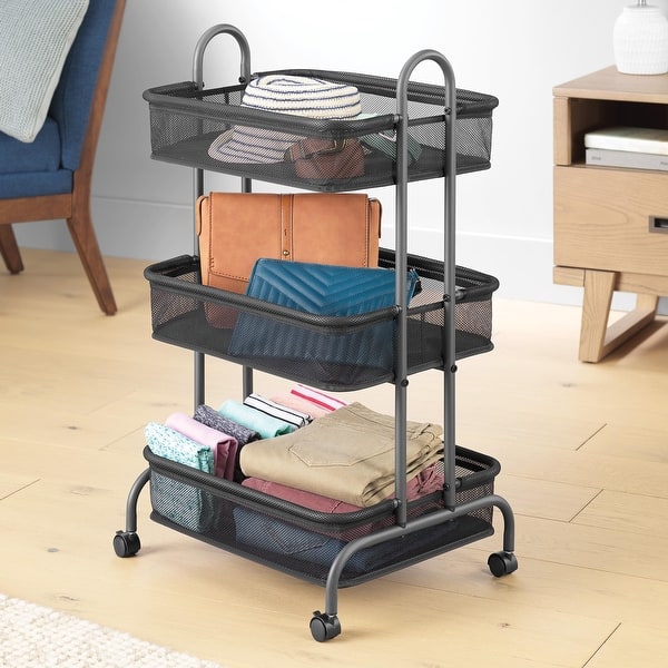 Whitmor Metal & Mesh 3-Tier Cart - Gunmetal Gray - Bed Bath & Beyond ...