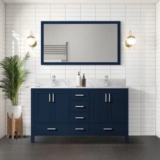 Jacques 60 in. W x 22 in. D Navy Blue Double Bath Vanity, Carrara ...