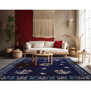 Navy Chinese Art Deco New Zealand Wool Hand Tufted Multi Size Oriental ...