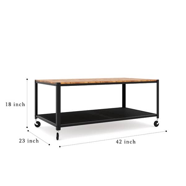 Rustic/ Black Modern Rolling Coffee Table with Rolling Castors and 2 ...