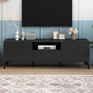 Modern 70-Inch TV Stand with Adjustable Shelves, Drawer, and Open Shelf ...